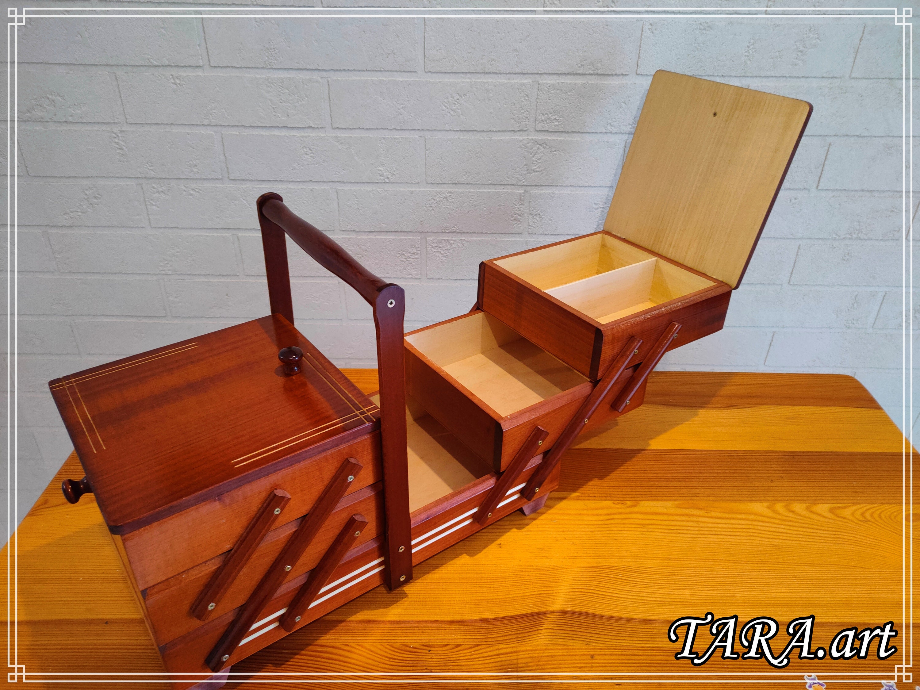 Big Brown Sewing Box Wood Storage Box for Sewing Kit Fold - Etsy