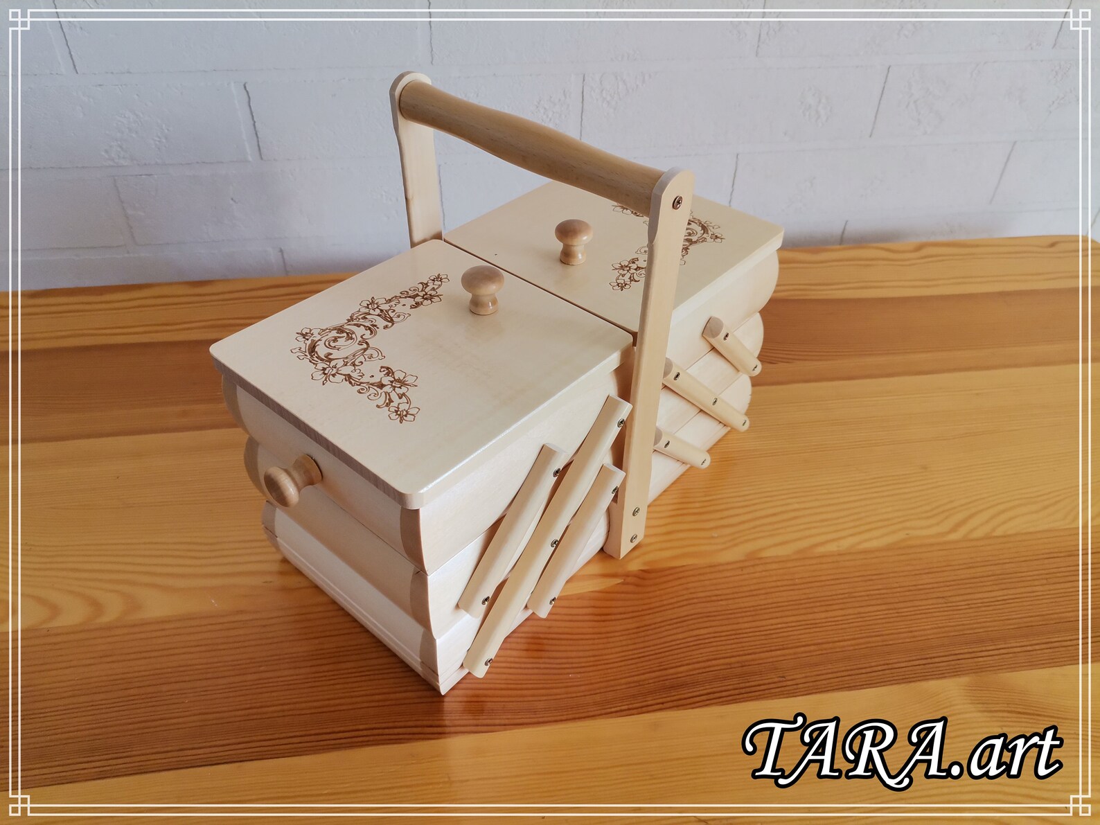 Sewing Box Made From Natural Wood, Wooden Storage Box for Sewing Kit ...