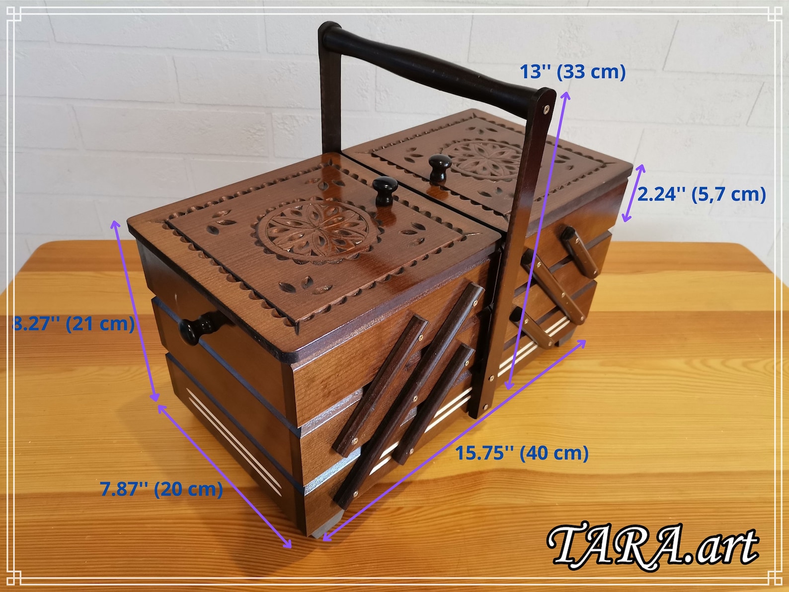 Brown Sewing Box Wood Storage Box for Sewing Kit Fold Out - Etsy