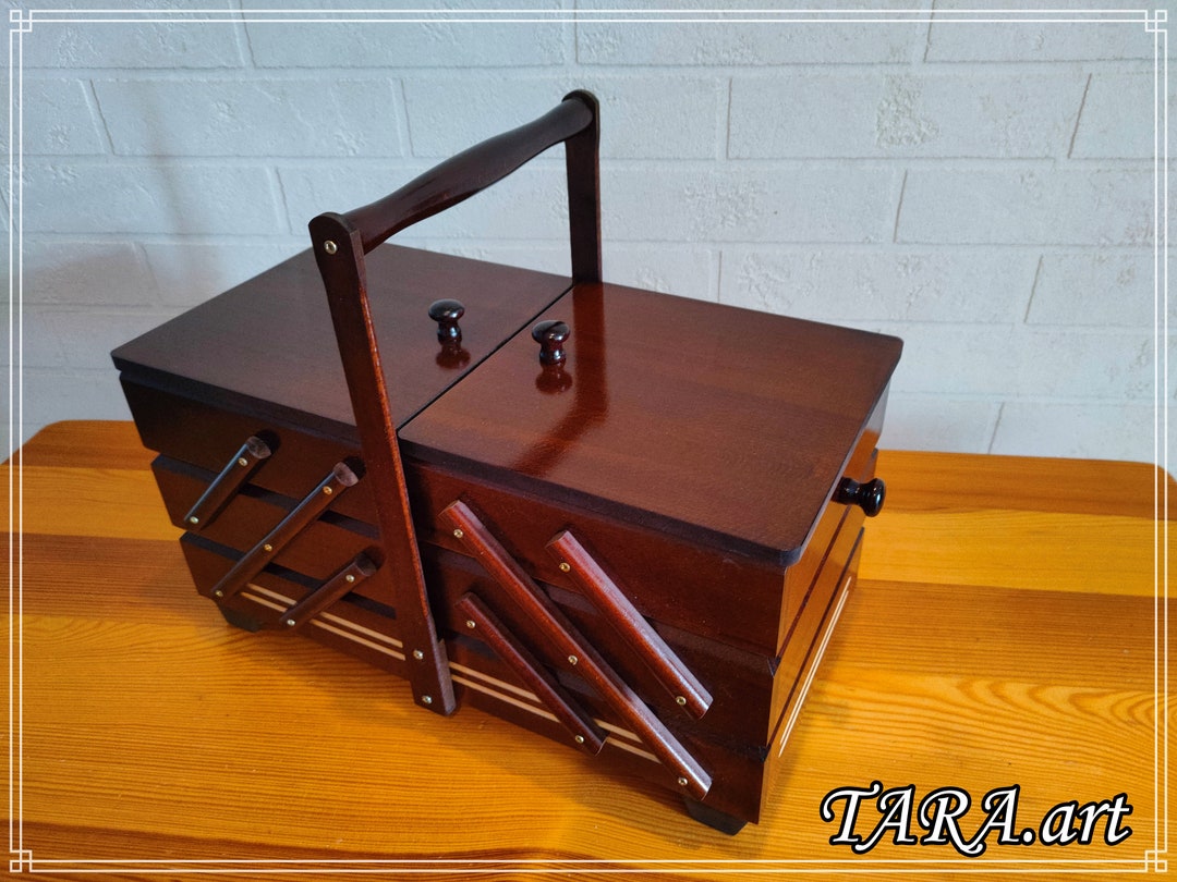 Elegant Sewing Box, Beautiful Storage Box, Dark Brown Wooden Box, Large ...