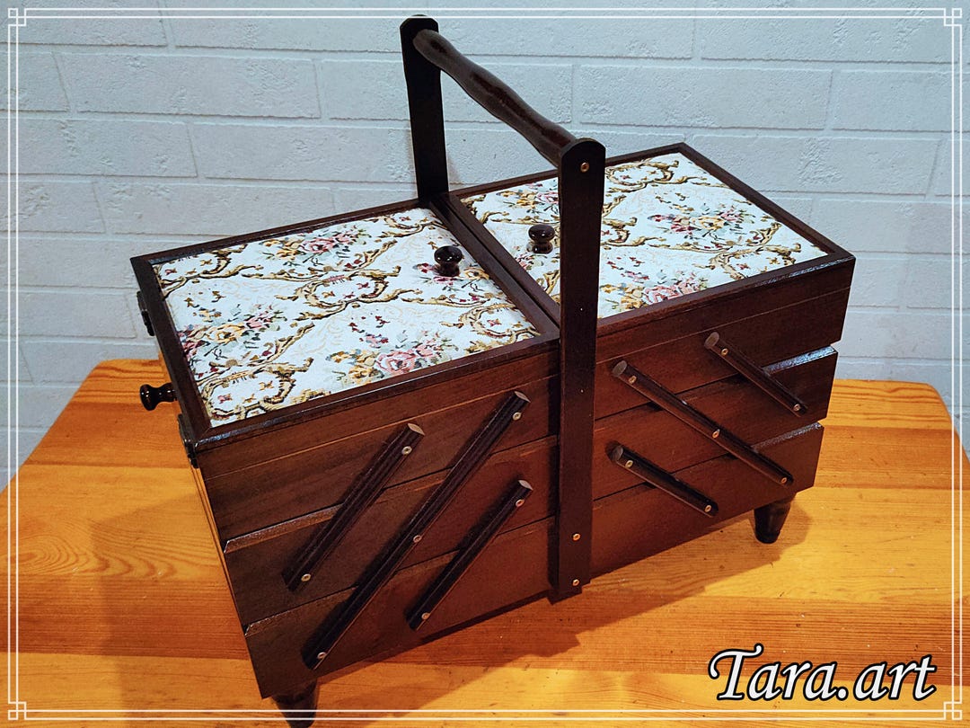 XXL Sewing Box, Enormous Wood Storage Box Sewing Kit, Dark Brown Fold ...