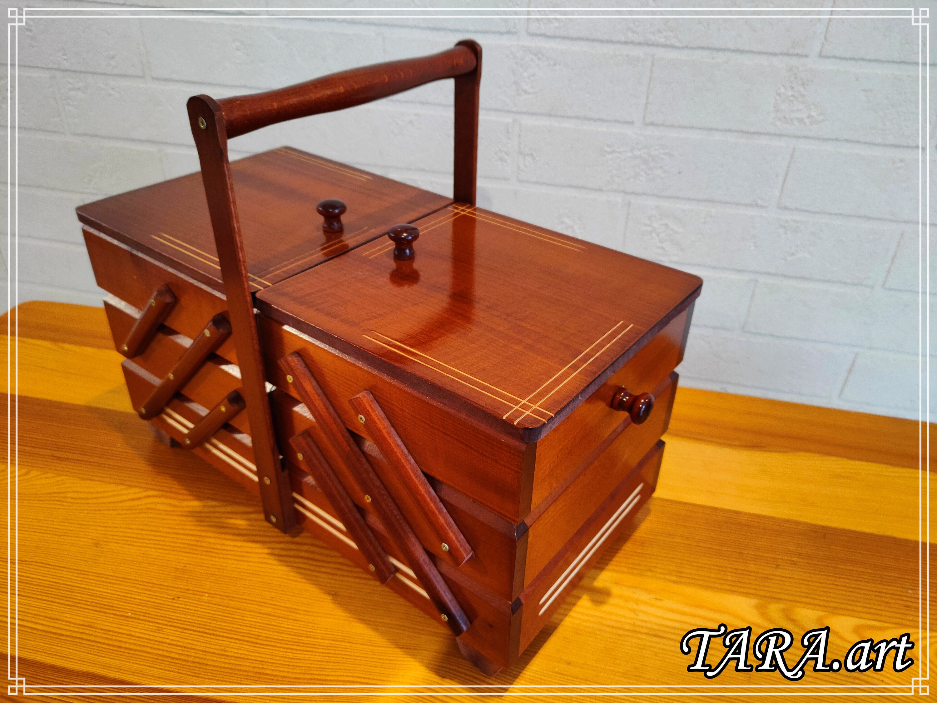 Big Brown Sewing Box Wood Storage Box for Sewing Kit Fold - Etsy