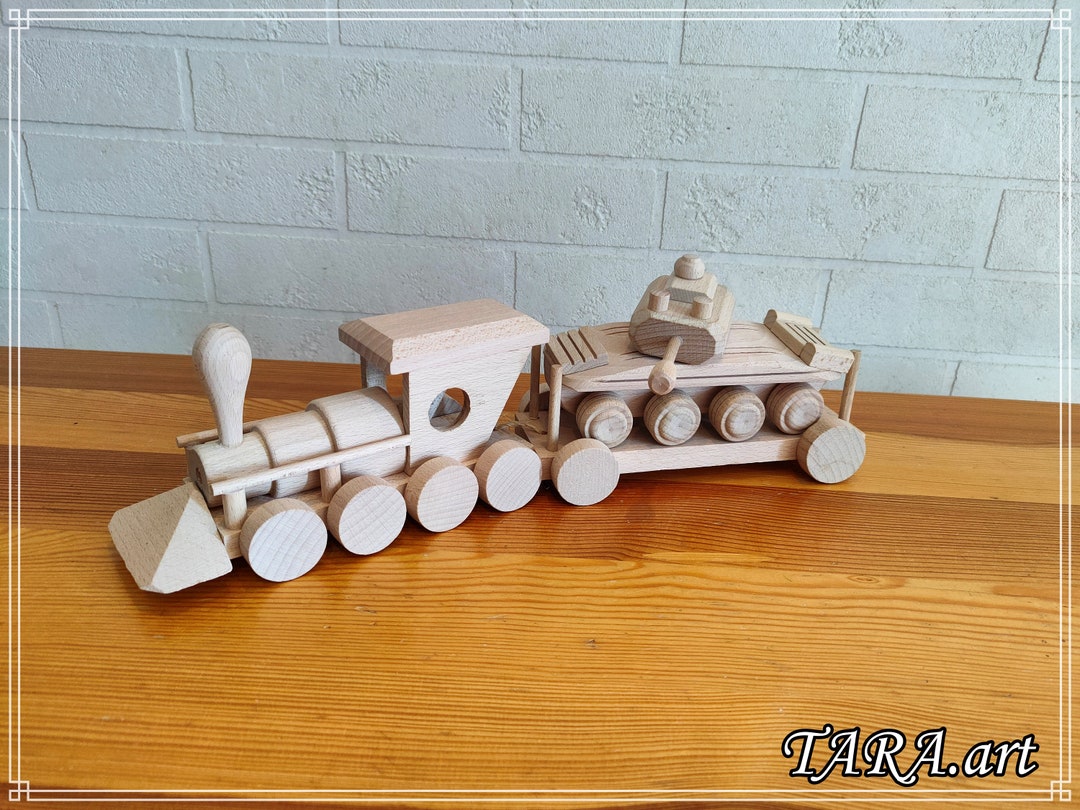 Wooden Train With Tank, Paintable Train, Locomotive Made of Wood, Toys ...