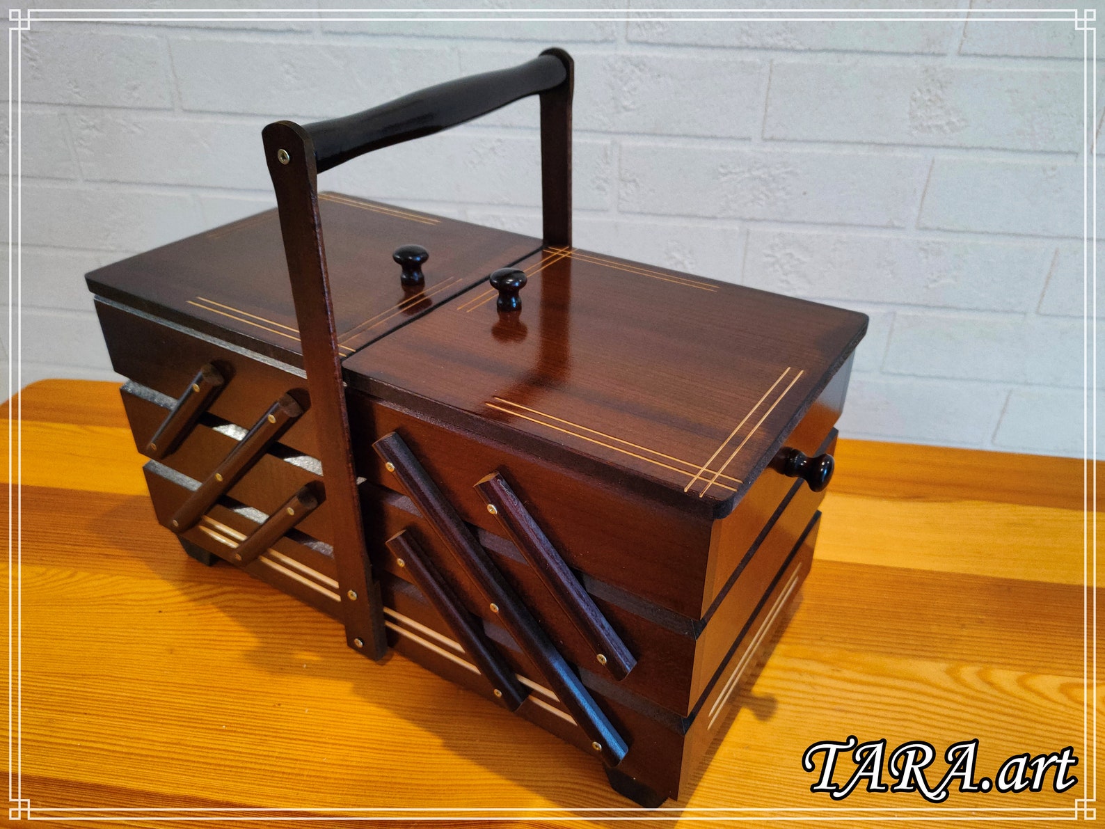 Elegant Sewing Box, Beautiful Storage Box, Dark Brown Wooden Box, Large ...