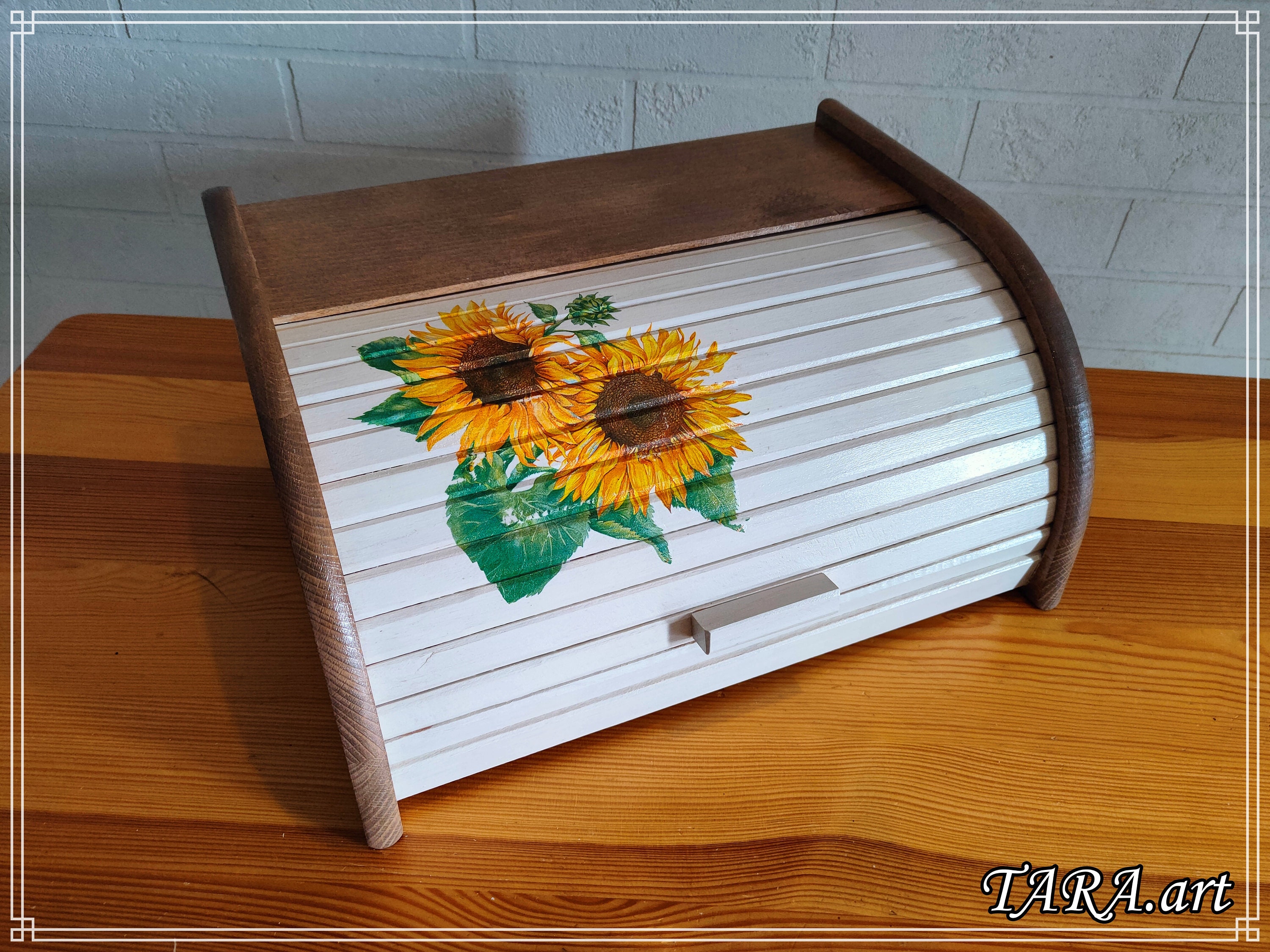 Wooden Bread Bin With Sunflowers Bread Box From Wood Vintage - Etsy