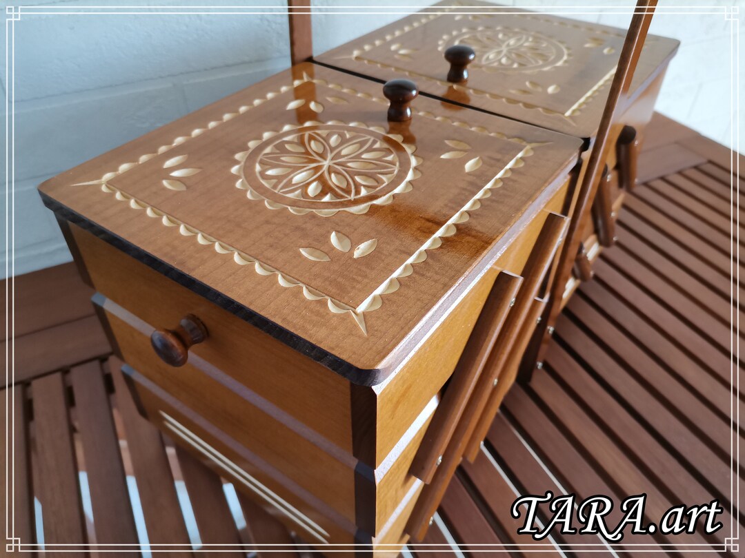 Brown Sewing Box, Wood Storage Box for Sewing Kit, Fold Out Box for ...
