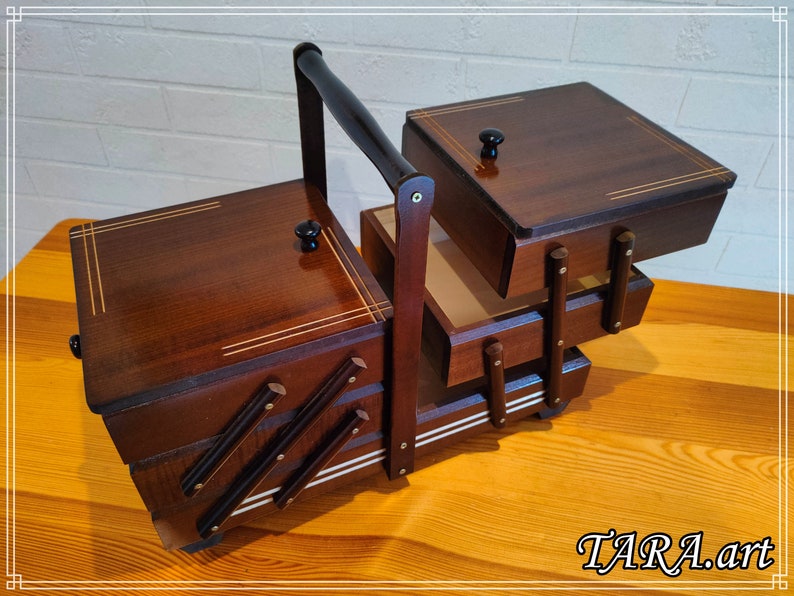 Elegant Sewing Box, Beautiful Storage Box, Dark Brown Wooden Box, Large ...