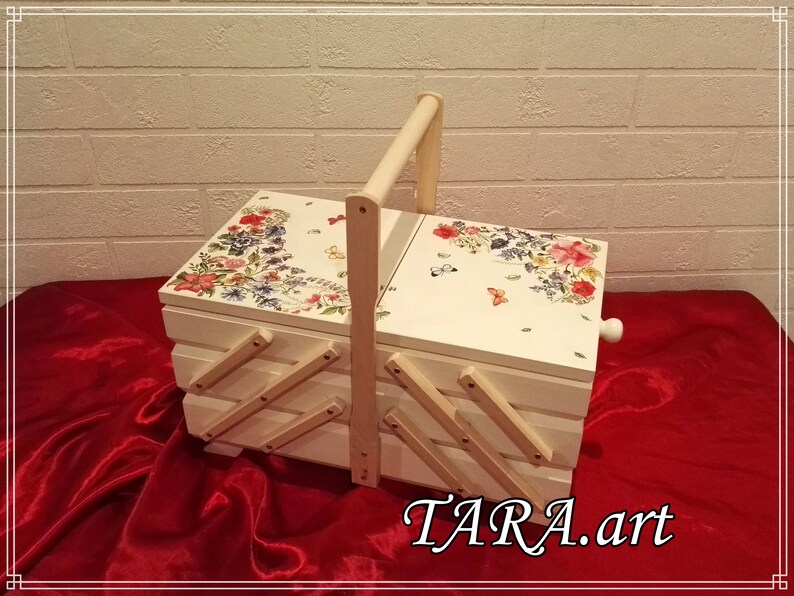 Sewing Basket Made of Wood Decoupage Large Box Huge Storage | Etsy