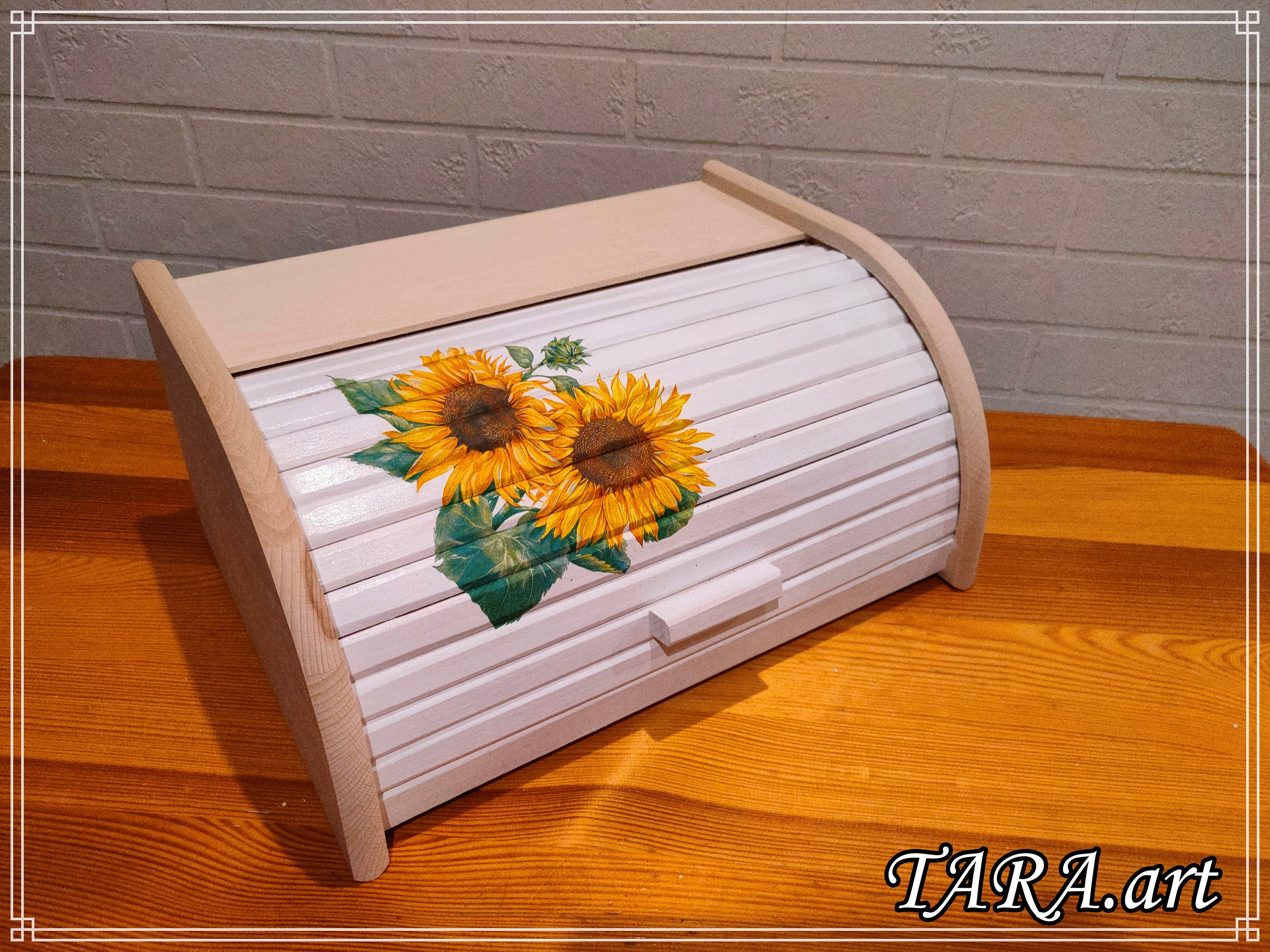Wooden Bread Bin With Sunflowers Bread Box From Wood Vintage - Etsy