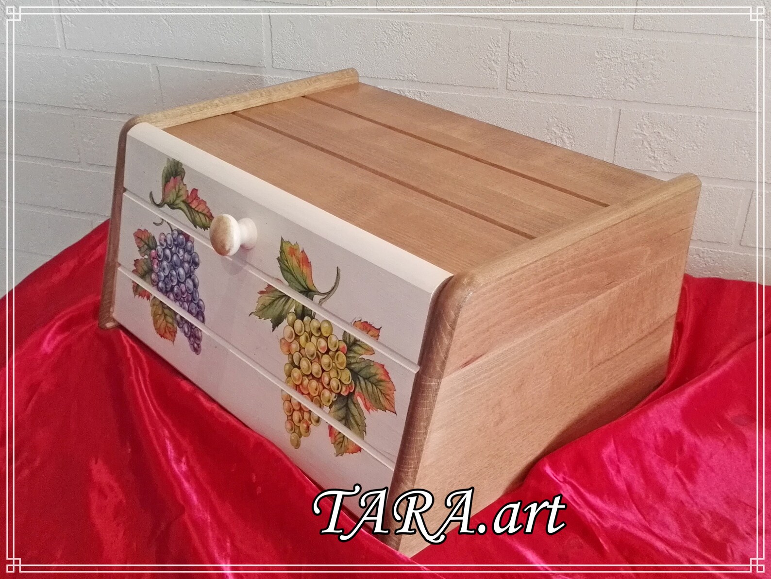 Wooden Bread Bin White and Brown Bread Box With Green and - Etsy