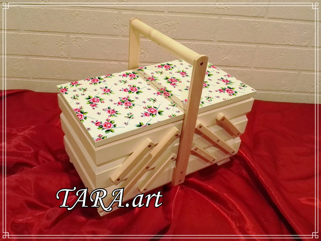 Sewing Box Made of Real Wood, Large Storage Box, Button and Needle Box ...