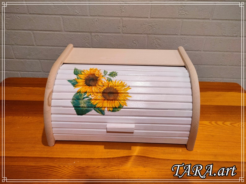 Wooden Bread Bin With Sunflowers Bread Box From Wood Vintage - Etsy