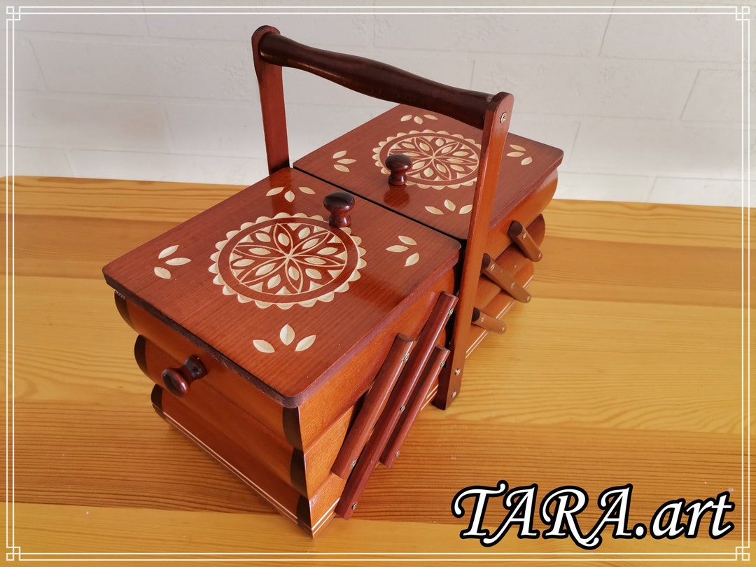Wooden Light Brown Fold Out Box for Sewing Kit or Jewelry - Etsy