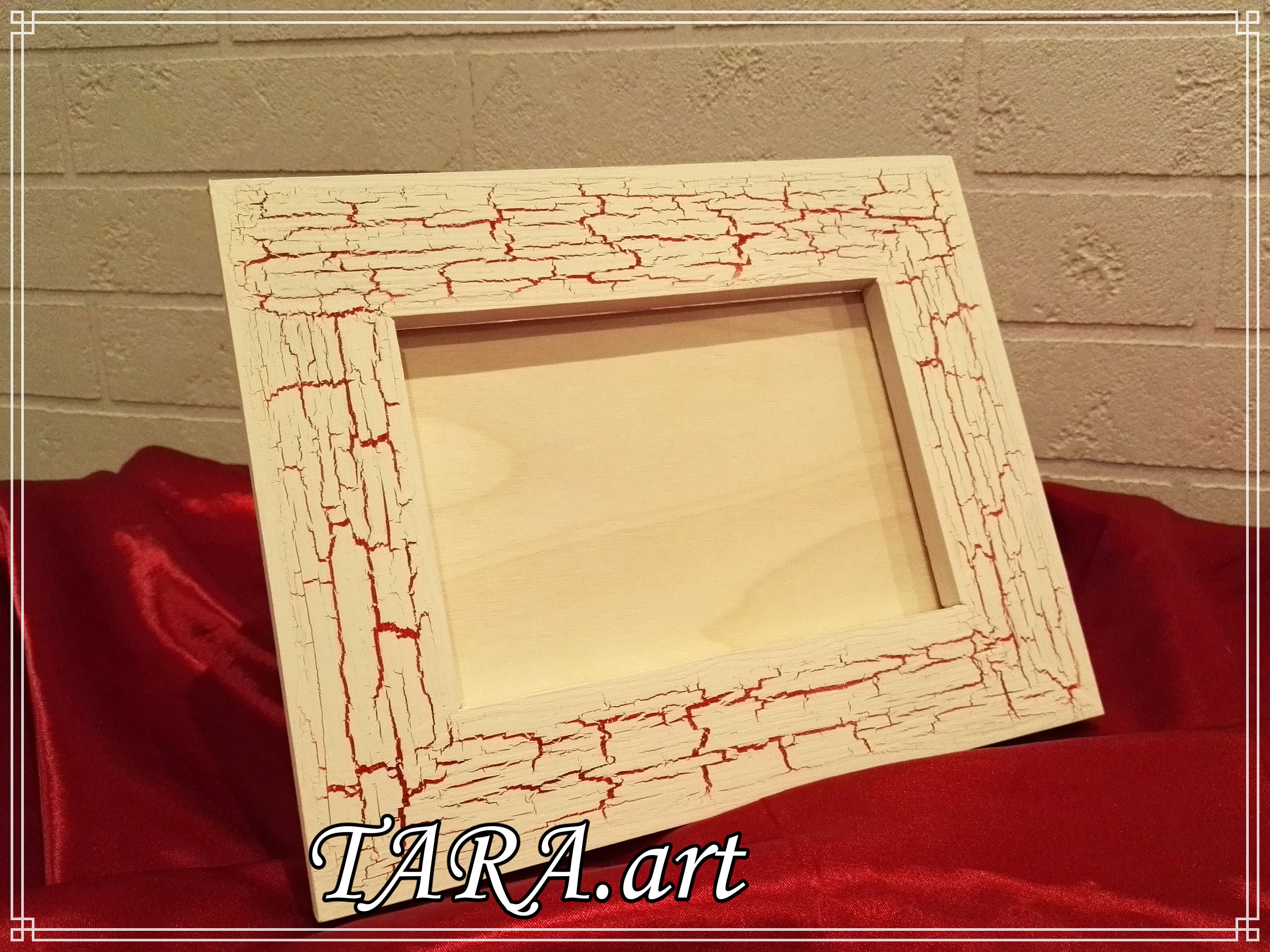 Decoupage Wooden Photo Frame: Red Crackle Painted Decor - Etsy