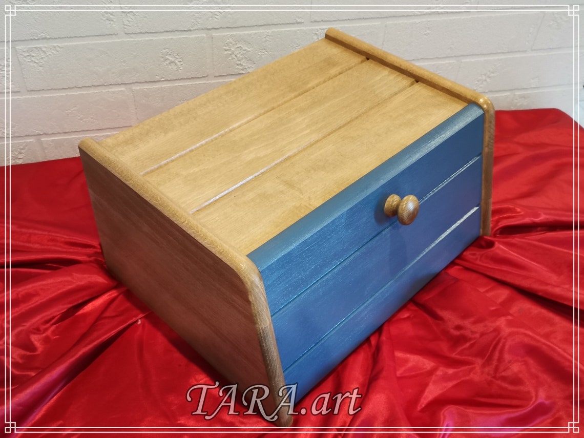 Simple Bread Box From Wood Unique Storage Box Blue and Brown - Etsy