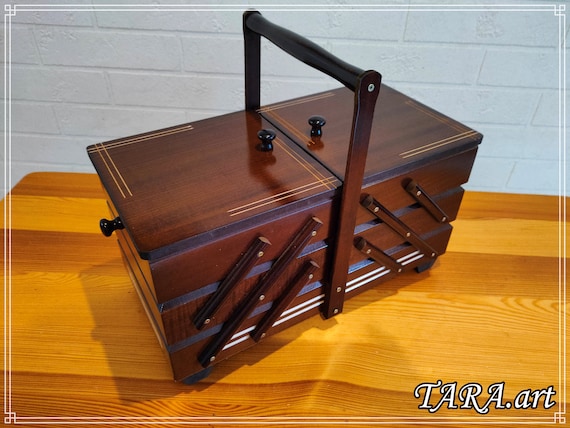 Elegant Sewing Box Beautiful Storage Box Dark Brown Wooden | Etsy
