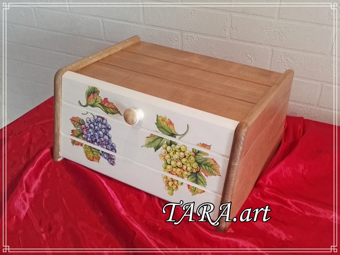 Wooden Bread Bin White and Brown Bread Box With Green and - Etsy