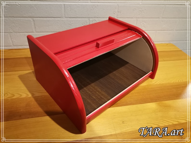 Red Big Bread Box Made From Wood, Vintage Style, Modern Bread Box ...