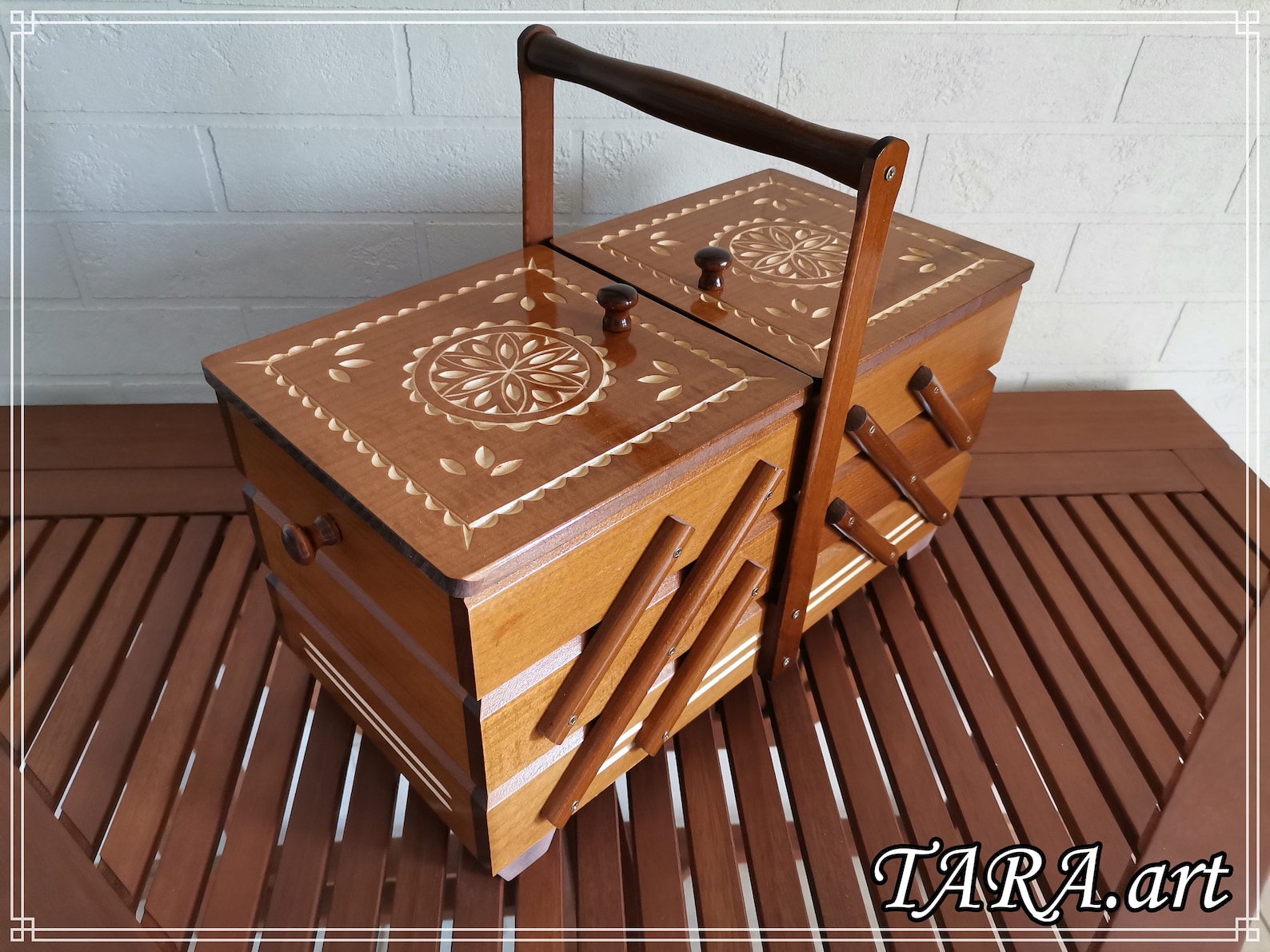 Brown Sewing Box Wood Storage Box for Sewing Kit Fold Out - Etsy