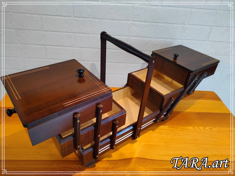 Elegant Sewing Box, Beautiful Storage Box, Dark Brown Wooden Box, Large ...