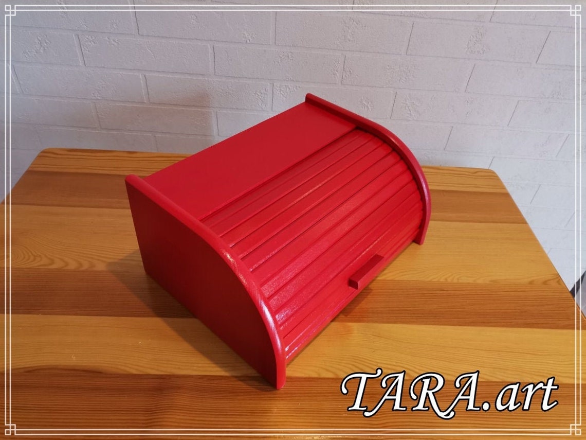 Red Big Bread Box Made From Wood Vintage Style Modern Bread | Etsy
