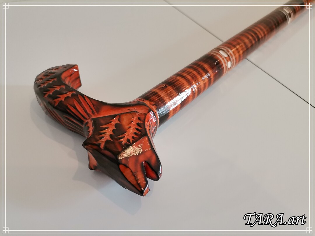 Sturdy Walking Stick, Orange Wooden Cane, Handmade Handle, Pretty ...