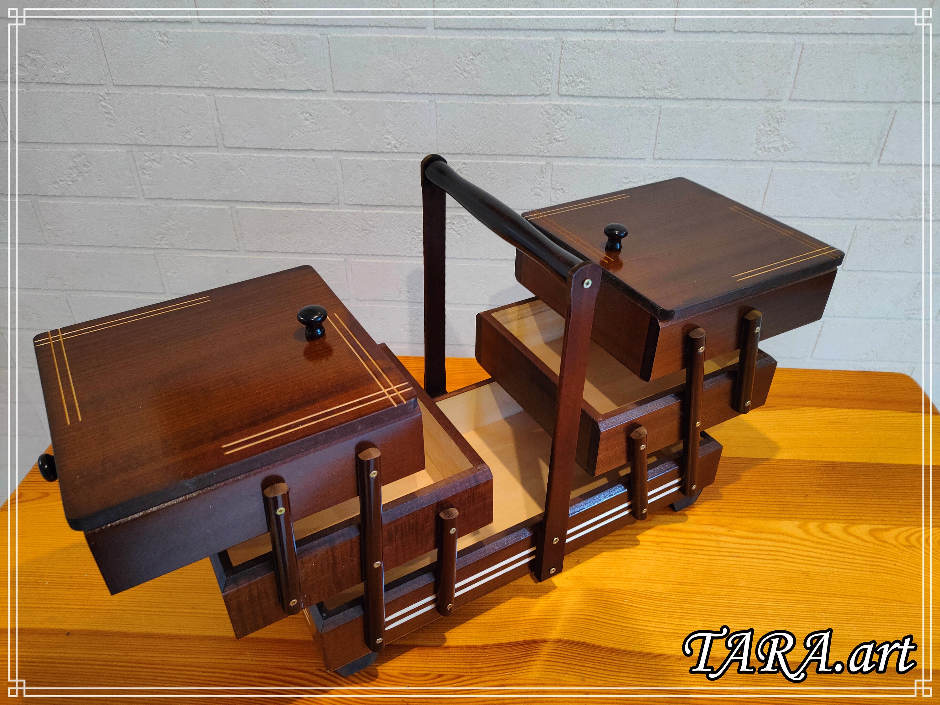 Elegant Sewing Box, Beautiful Storage Box, Dark Brown Wooden Box, Large ...