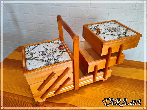 Big Sewing Box Wood Storage Box for Sewing Kit Fold Out Box | Etsy