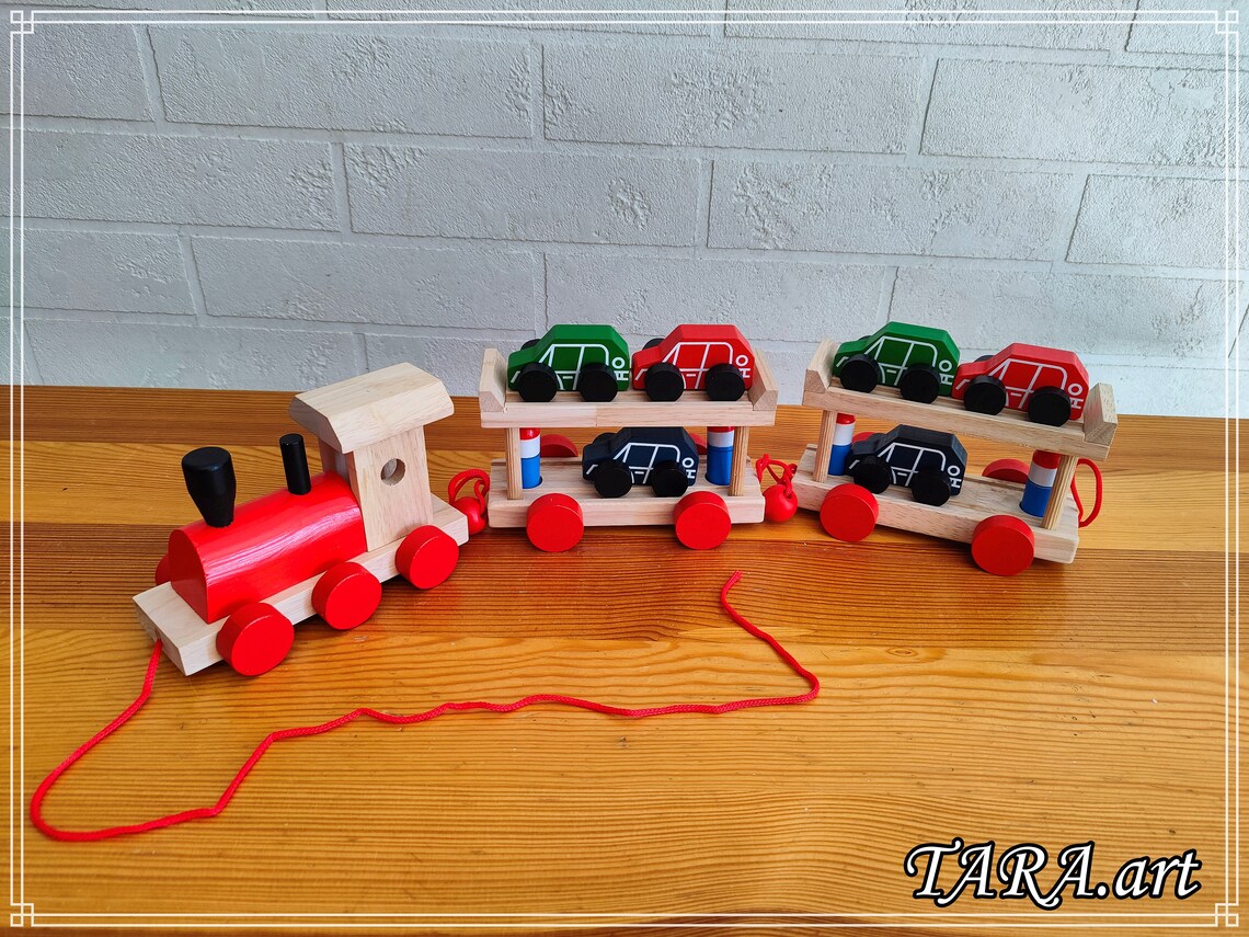 Colourful Wooden Train Train With Small Cars Locomotive Made - Etsy