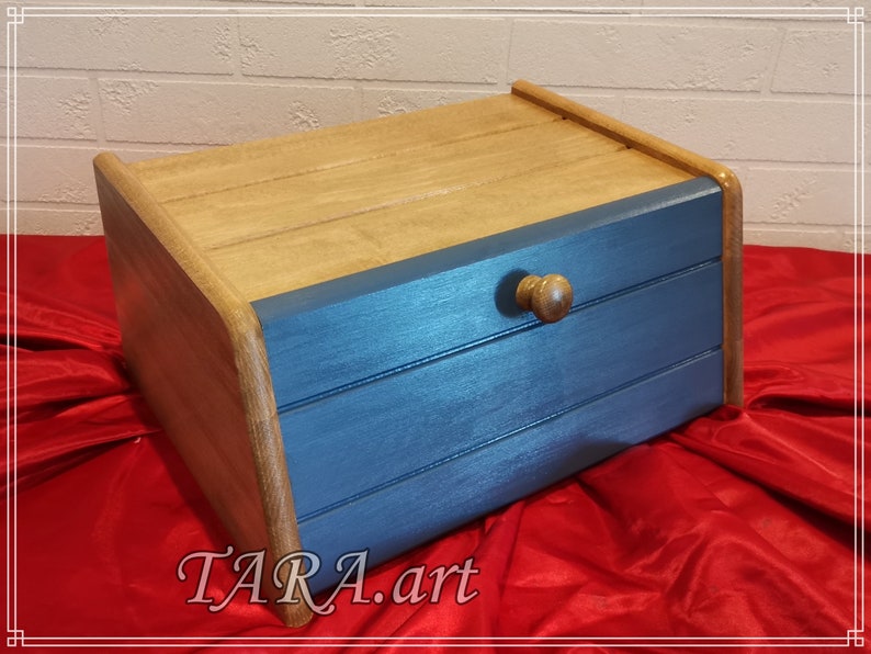 Simple Bread Box From Wood Unique Storage Box Blue and Brown - Etsy