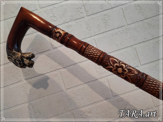 Wooden Walking Stick Cane Stick With Decorative Handle - Etsy