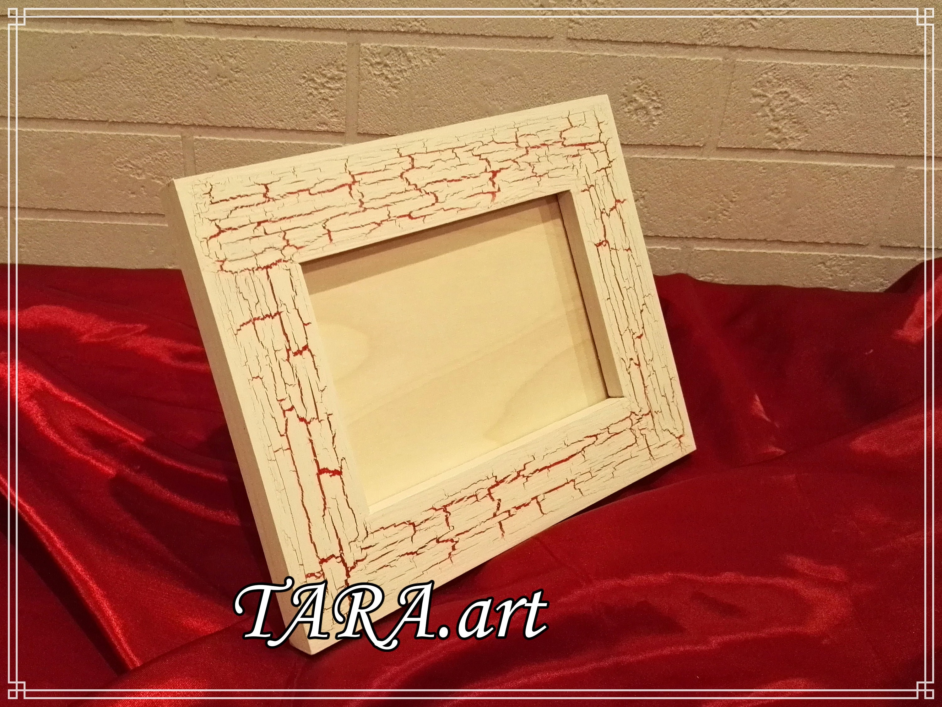Decoupage Wooden Photo Frame: Red Crackle Painted Decor - Etsy