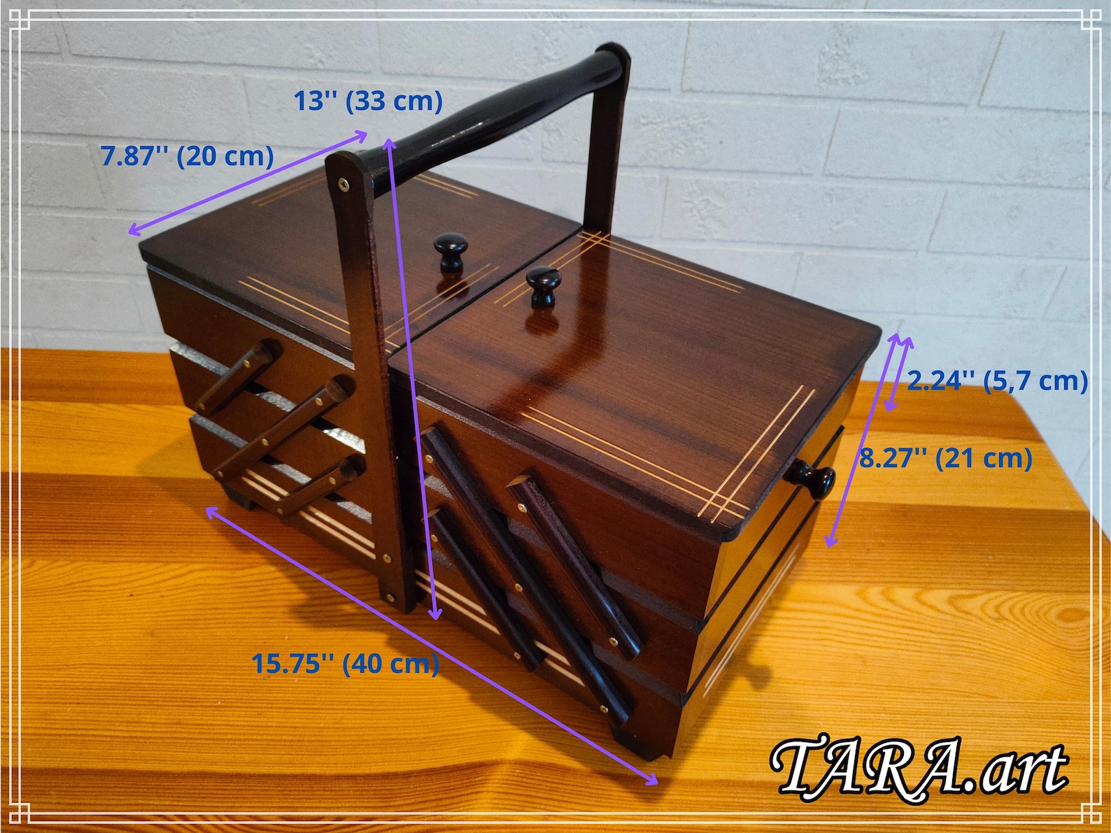 Elegant Sewing Box, Beautiful Storage Box, Dark Brown Wooden Box, Large ...