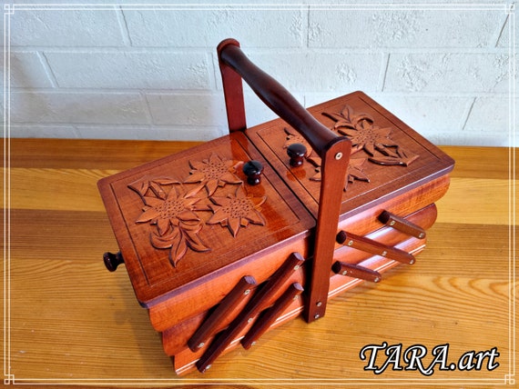 Wooden Sewing Box 3d Pattern on the Lids Folding Storage Box - Etsy