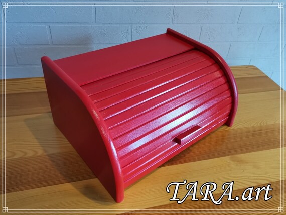 Red big bread box made from wood vintage style modern bread | Etsy