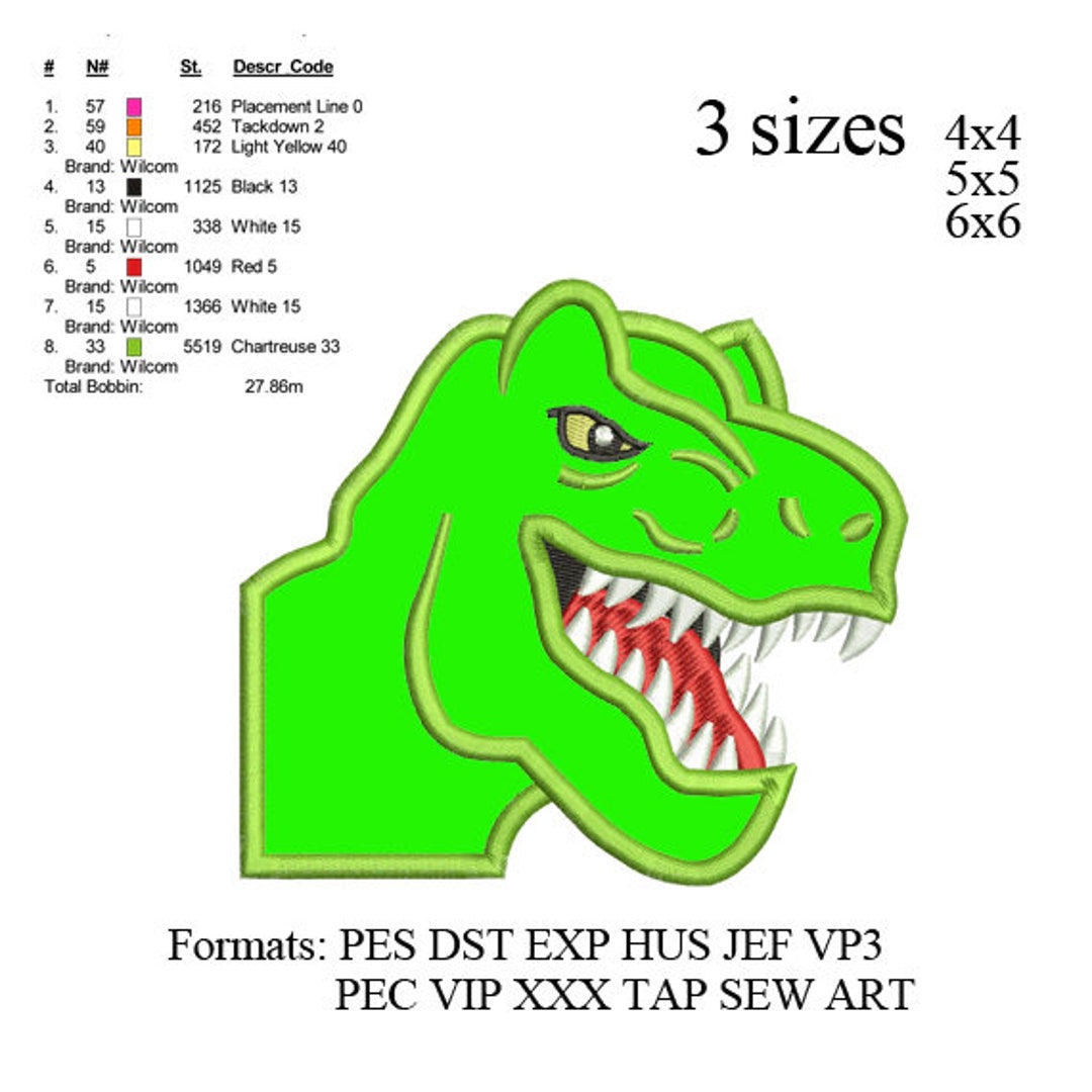 Dinosaur Face Applique Embroidery Design, Dinosaur Embroidery Pattern ...