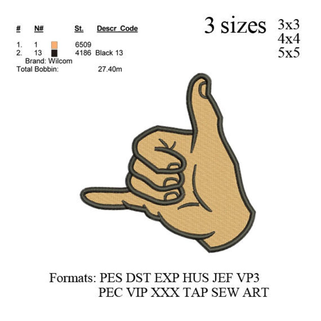 Call Me Hand Gesture Embroidery Design, Call Me Embroidery, Embroidery ...