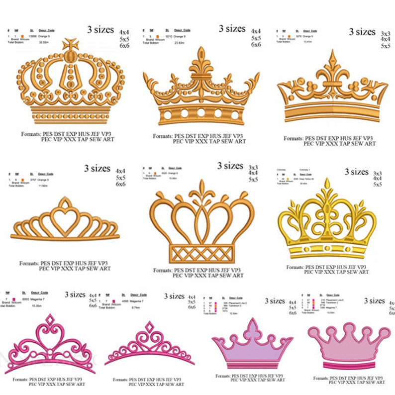 Princess Crowns Embroidery Designscrowns 10 Designstiara - Etsy