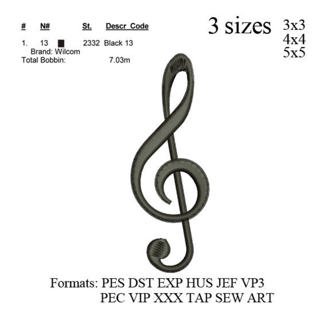 Treble Clef Embroidery Design, Music Note Embroidery Machine ...