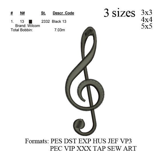 Treble Clef Embroidery Design Music Note Embroidery Machine. - Etsy