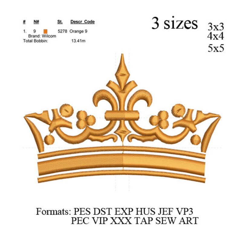 Crown Embroidery Design Crown Embroidery Pattern 3 Sizes No - Etsy