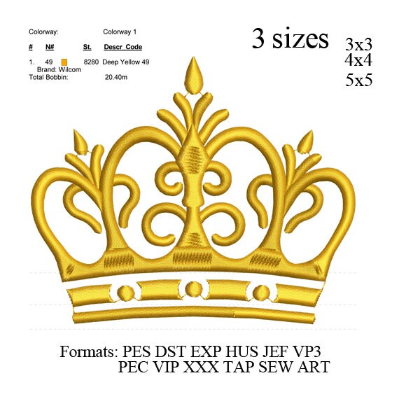 Crown Embroidery Design Crown Embroidery Pattern 3 Sizes No - Etsy UK