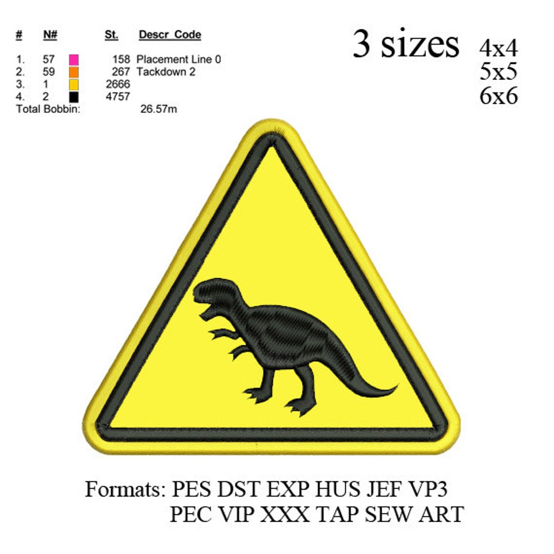 Dinosaur Road Sign Applique Embroidery Design, Dinosaur Embroidery ...