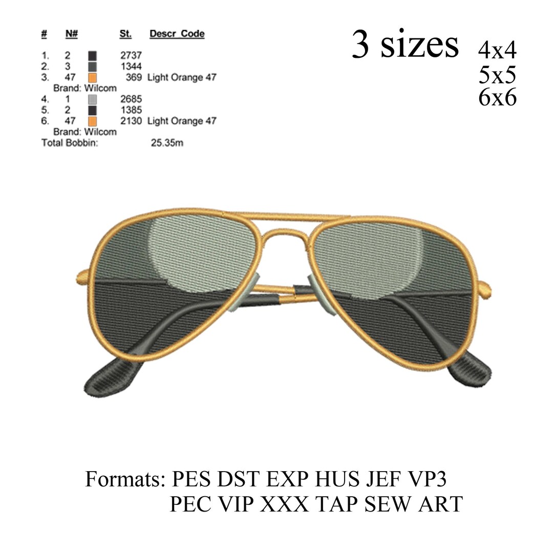 Sunglasses Embroidery Design, Sunglasses Embroidery Machine, Pes ...