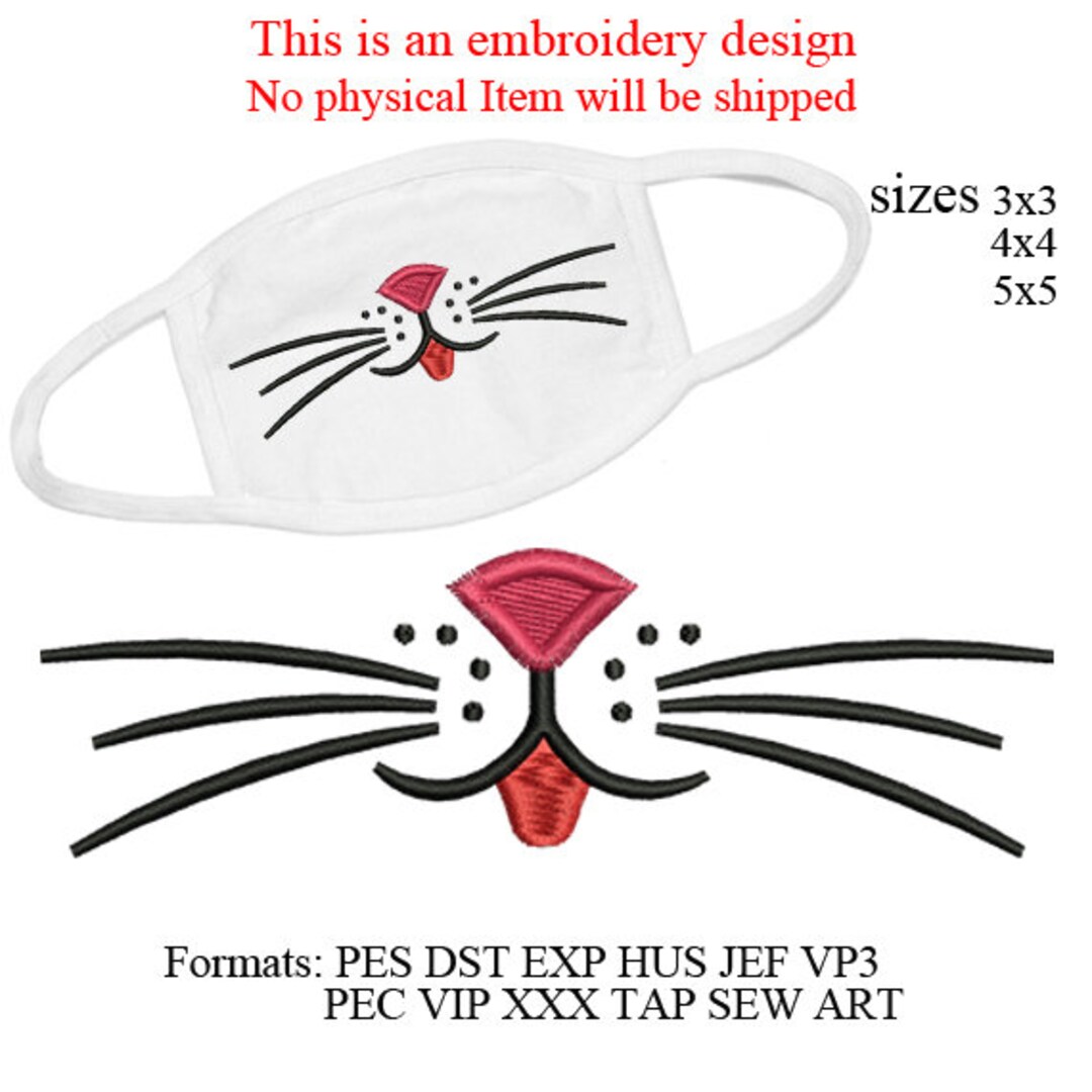 Face Mask Embroidery Design,cat Embroidery Design,machine Embroidery ...