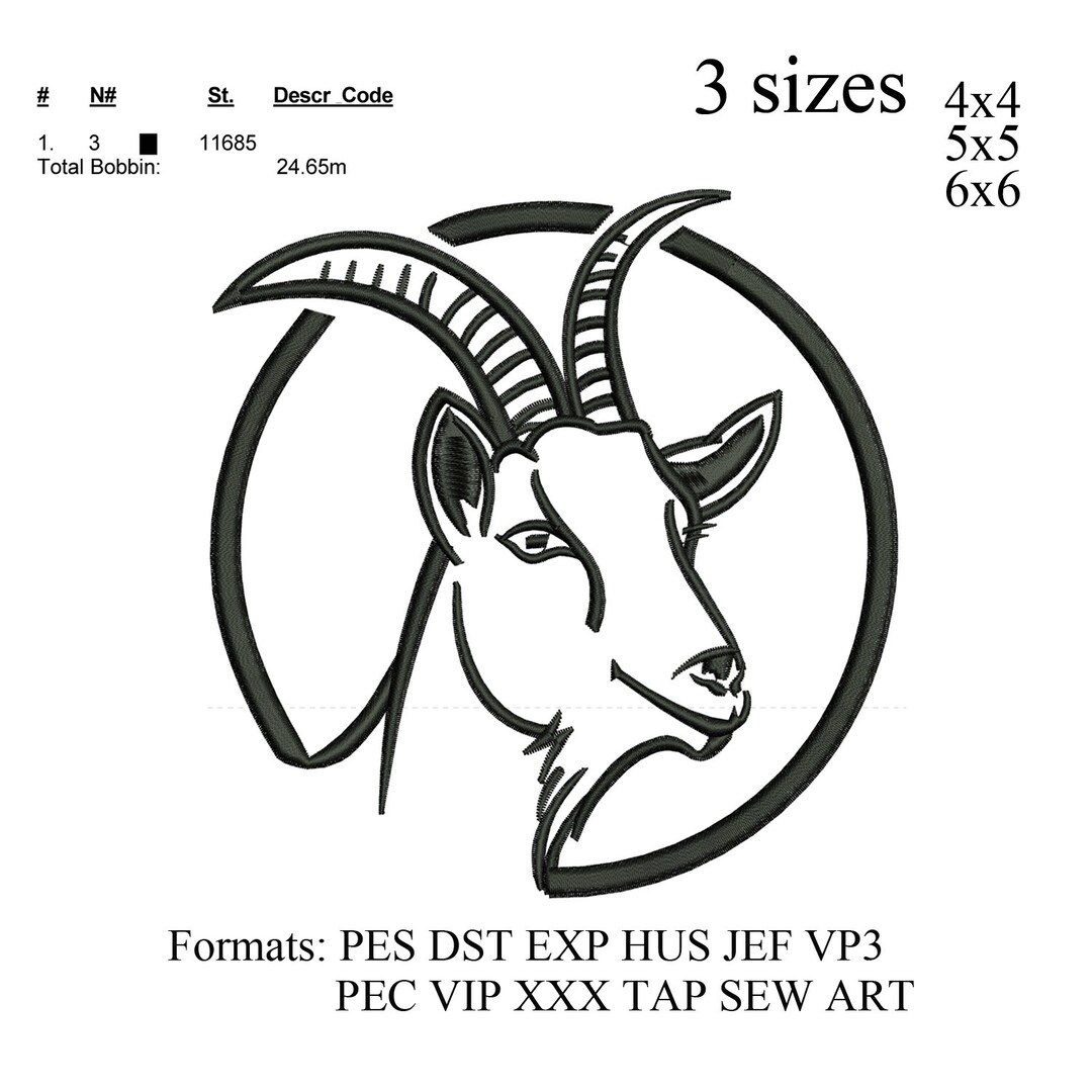 Goat Head Embroidery Design,motif De Broderie Chèvre, Embroidery ...