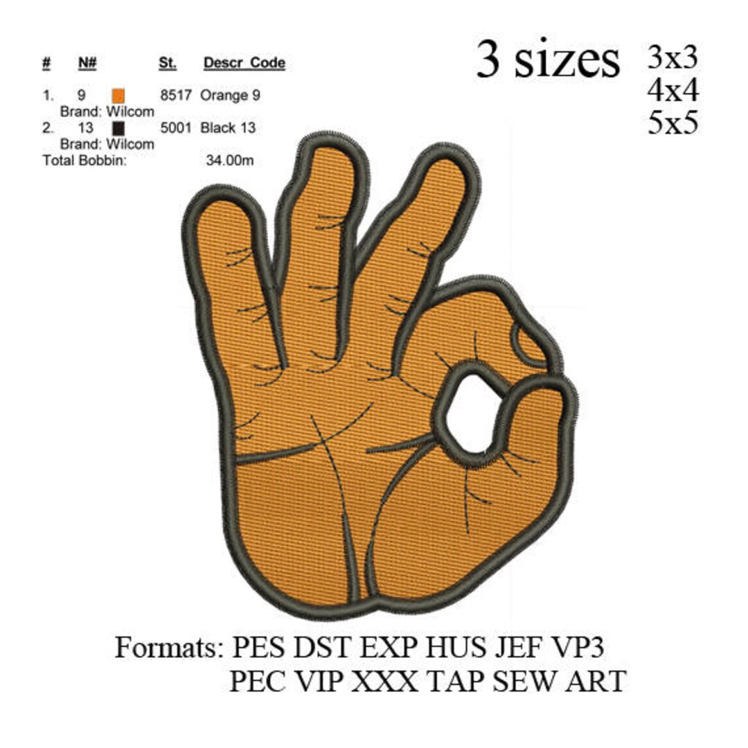 Ok Embroidery Design, Okay Embroidery, Embroidery Pattern, OK HAND SIGN ...