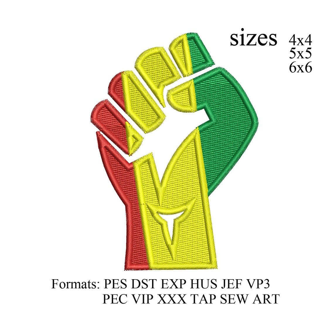 Hand Fist Embroidery Design Hand Fist Rasta Colorshand Fist | Etsy