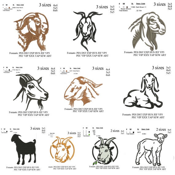 Goat Set Embroidery Designpack of 11 Embroidery Design Motif - Etsy