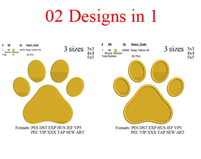 Paw Print Embroidery Machine 2 Designs in 1. Embroidery - Etsy